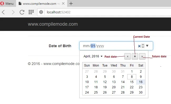 Calendar Control Using Model Class in ASP.NET MVC