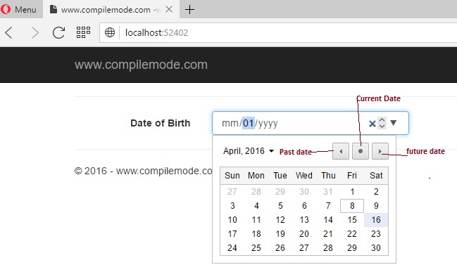 Calendar Control Using Model Class in ASP.NET MVC