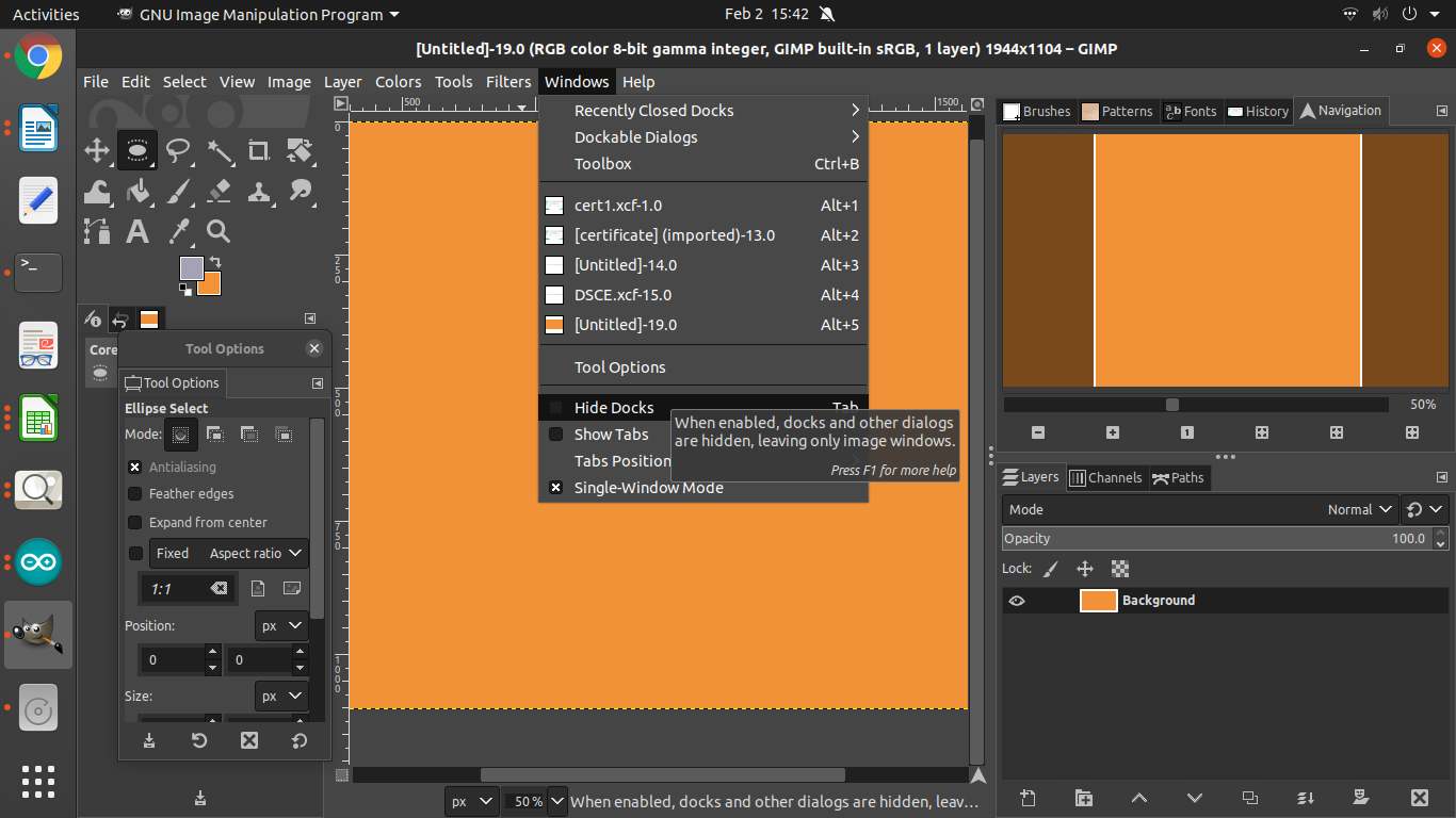 Linux World: Gimp Hide all dockable windows.