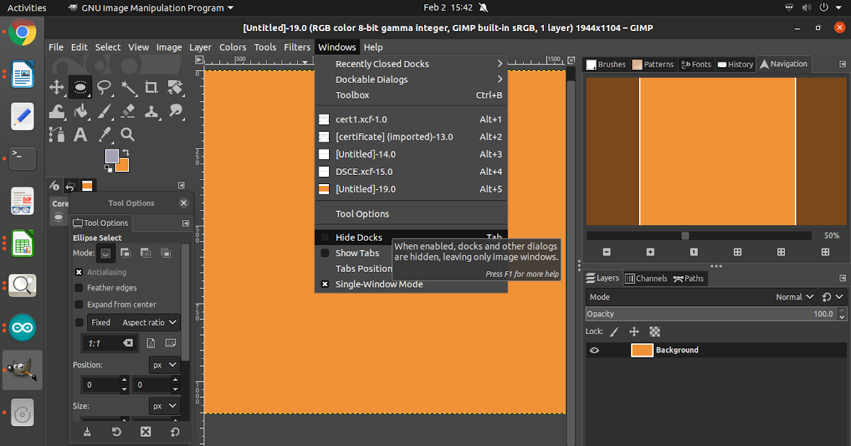 Linux World: Gimp Hide all dockable windows.