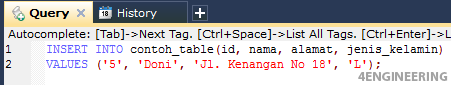Fungsi INSERT Pada MySQL - 4 Engineering