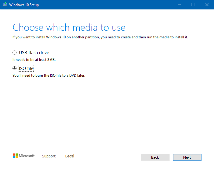 Create windows 10 installation media using Media creation tool