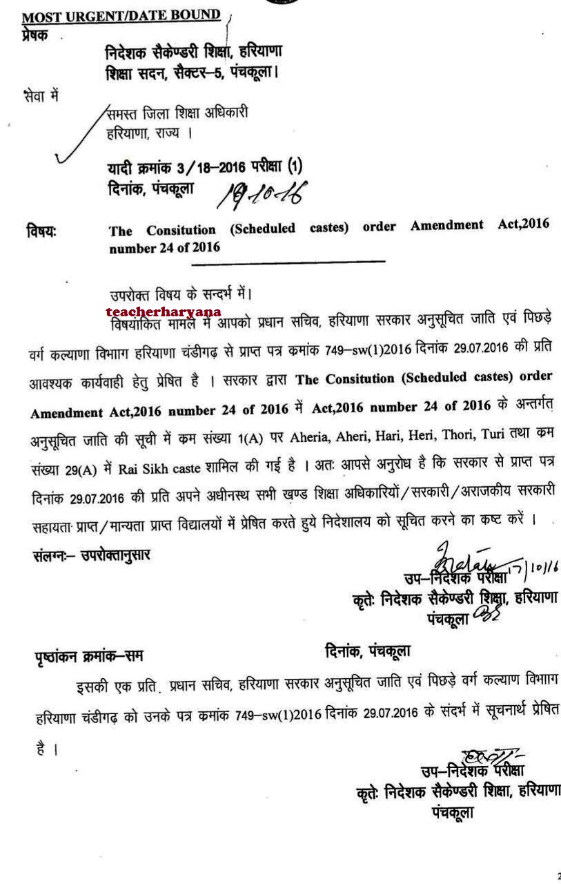 Haryana SC BC BCA BCB Gen Caste List Teacher Haryana Education News