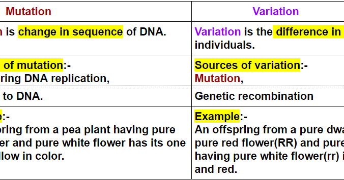 Differences between variation and mutation:- Differences between variation and mutation:-