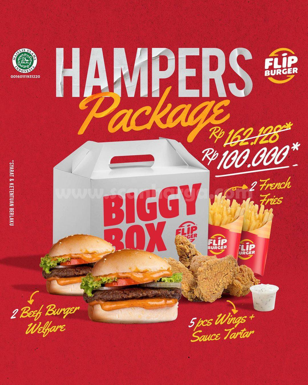 Promo FLIP BURGER HAMPERS PACKAGE harga Spesial hanya Rp 100.000 ...