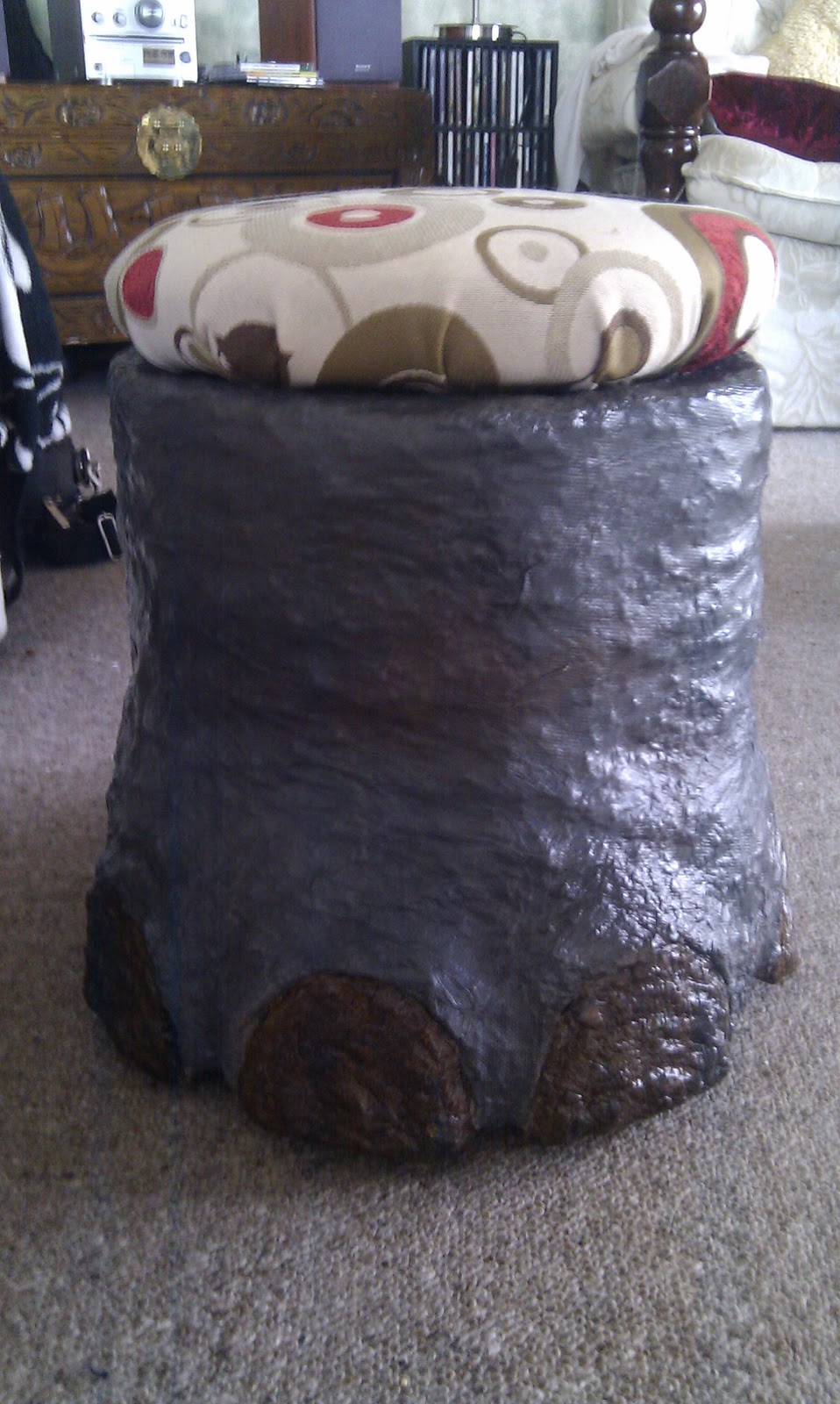 Cardboard elephant foot stool is finished