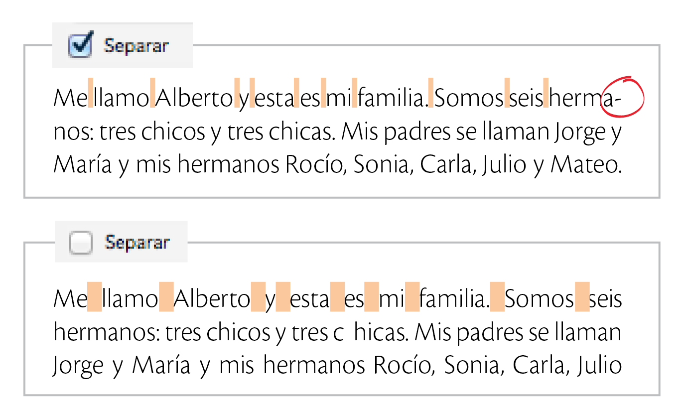 Espacio de trabajo: Separar sílabas (o no separarlas)