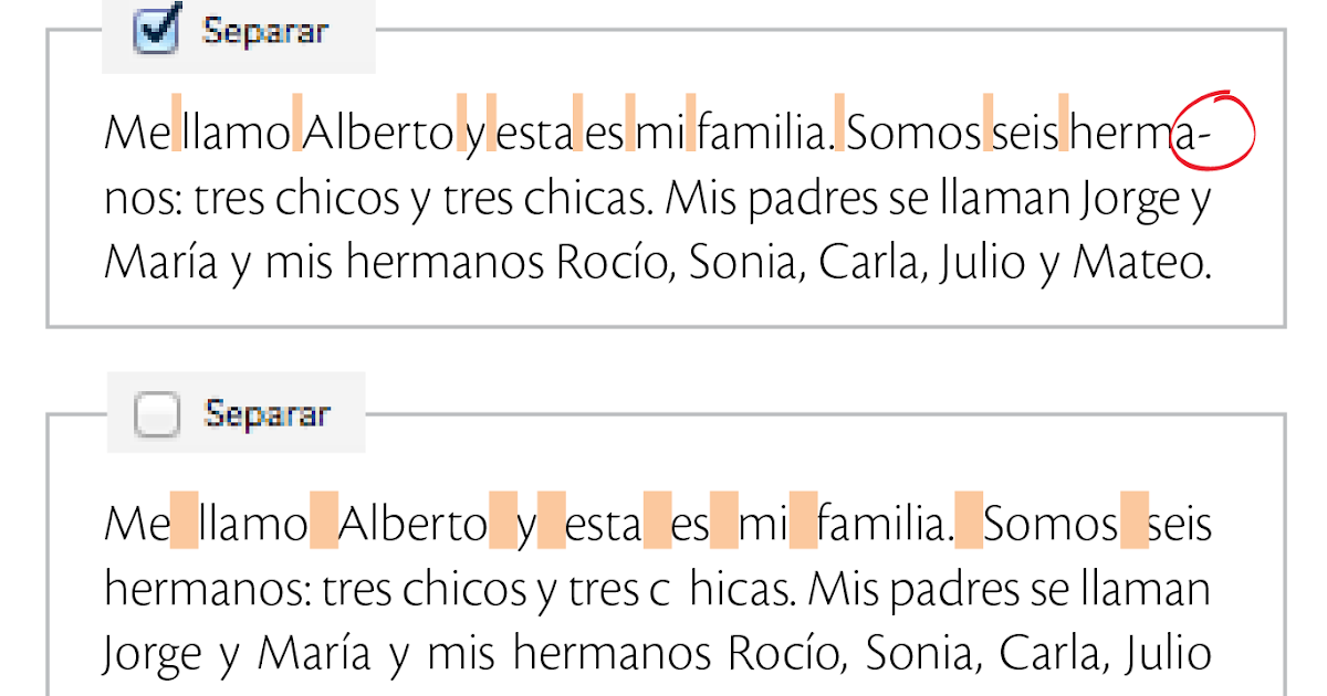 Espacio de trabajo: Separar sílabas (o no separarlas)