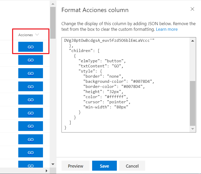 Dando formato a columnas en SharePoint Online con JSON