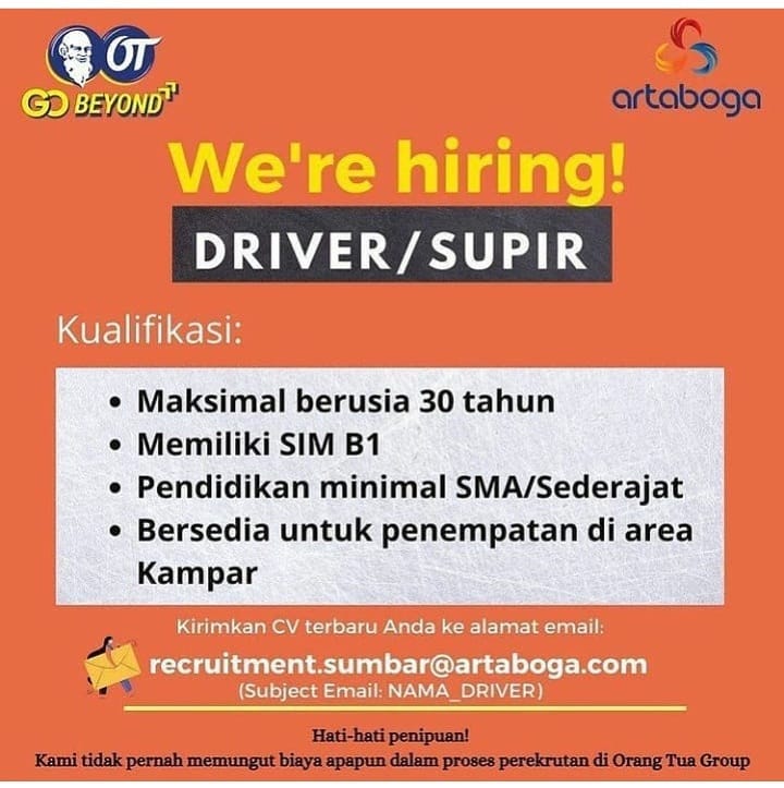 Lowongan Kerja DRIVER/SUPIR Artaboga - Karir Riau