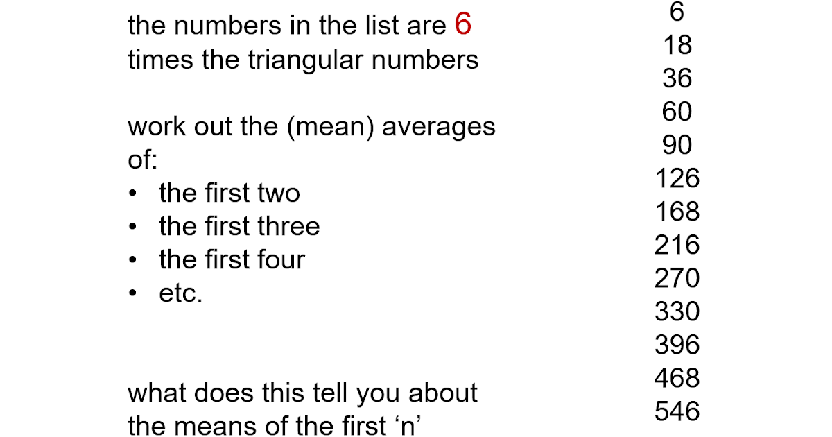 MEDIAN Don Steward mathematics teaching: mean of consecutive triangular ...