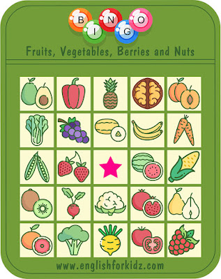 Fruits and Vegetables Bingo Game