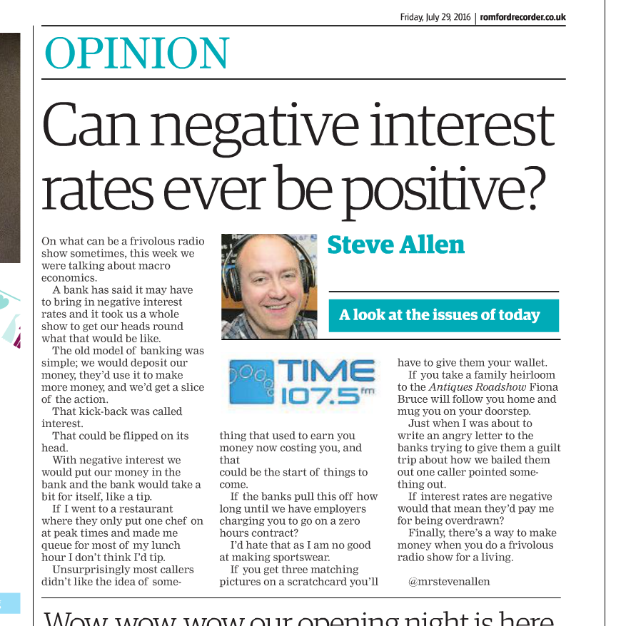 [Newspaper Column] Negative Interest ~ Some News