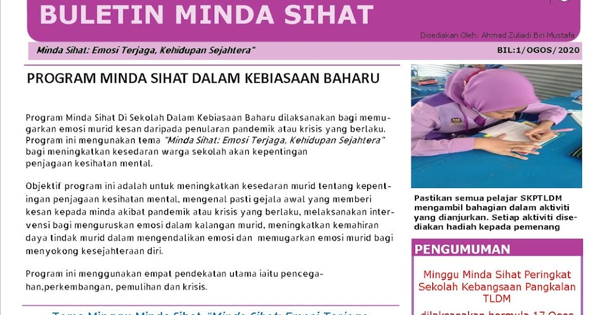 UNIT BIMBINGAN DAN KAUNSELING : INFO PROGRAM MINDA SIHAT PERINGKAT SKPTLDM