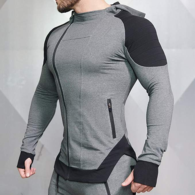 EVERWORTH Men's Fitness Workout Long Sleeve Hoodie Active Muscle ...
