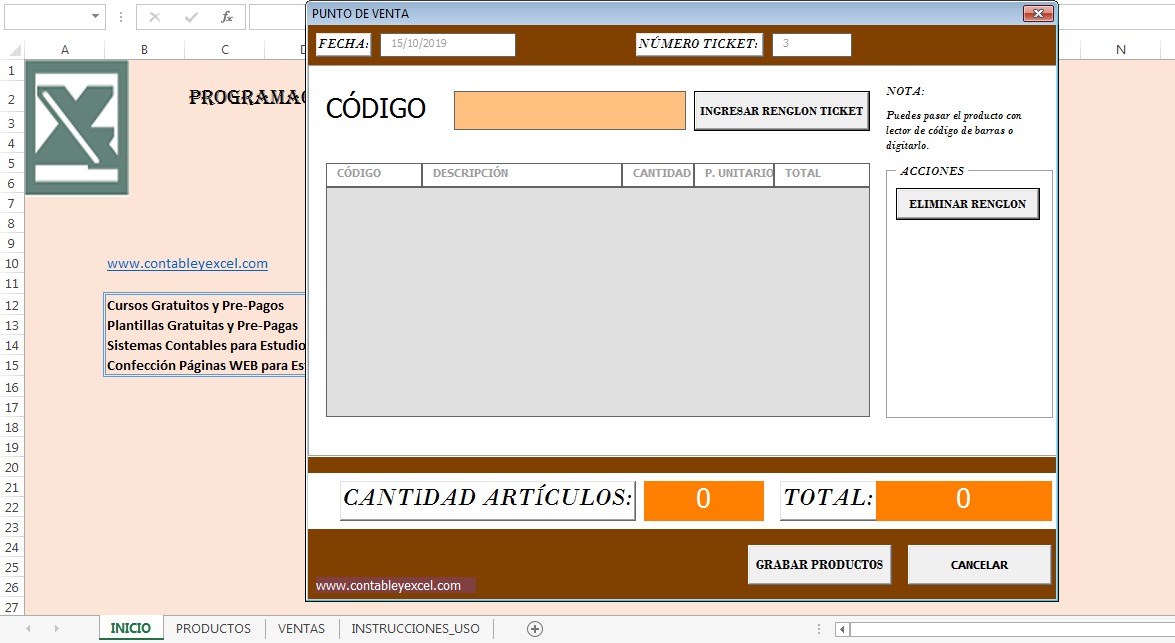Excel: Cursos y Plantillas Contables: Sistema de Punto de Venta Excel: Cursos y Plantillas Contables: Sistema de Punto de Venta