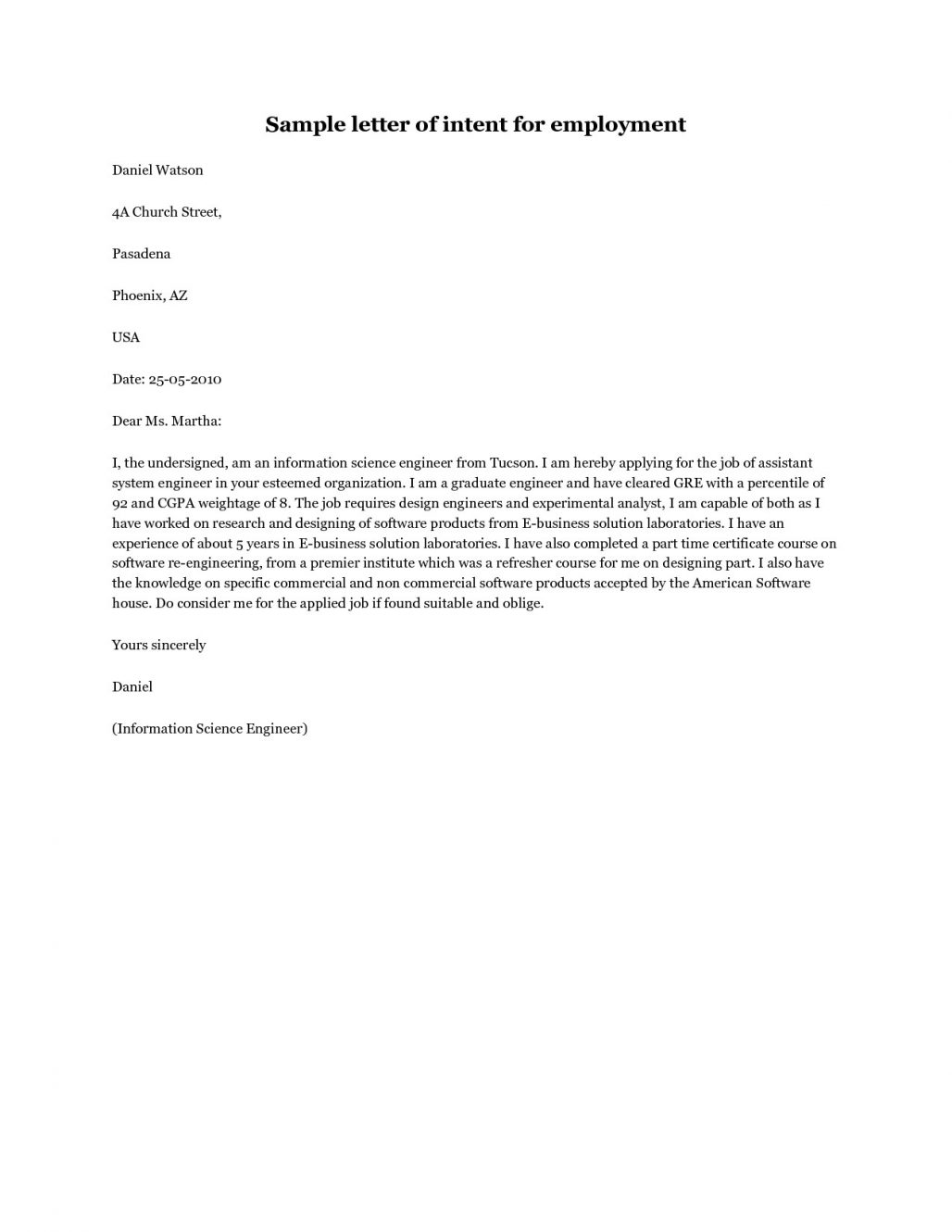 Letter Of Intent For Job Template ~ Resume Letter