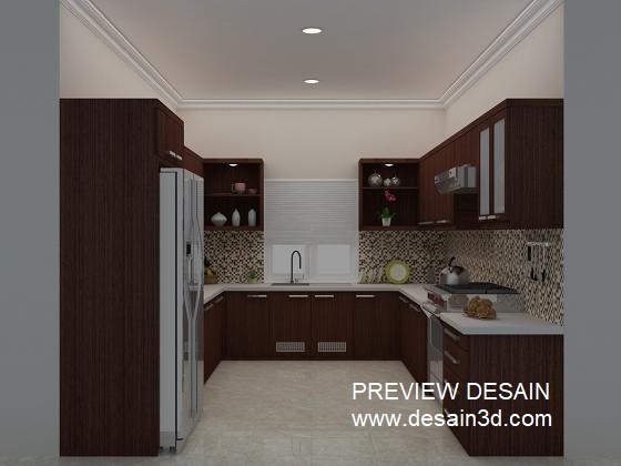Jasa gambar 3d design kitchen set double L unik menarik - ARUSHA DESAIN 3D