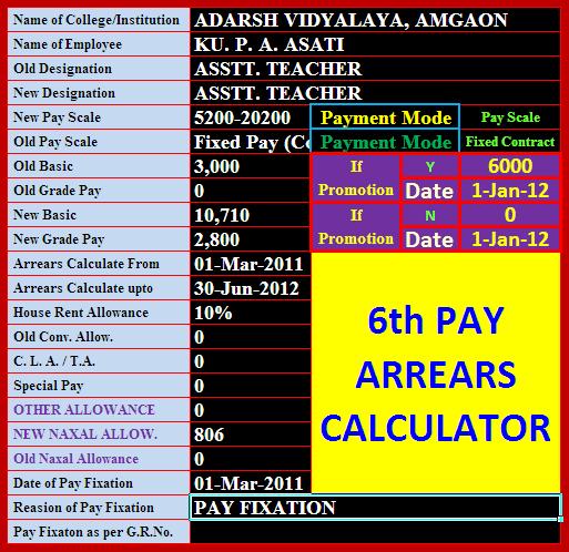 Calculate your 6th Pay Arrears as per Current D.A. Rates with P.T ...