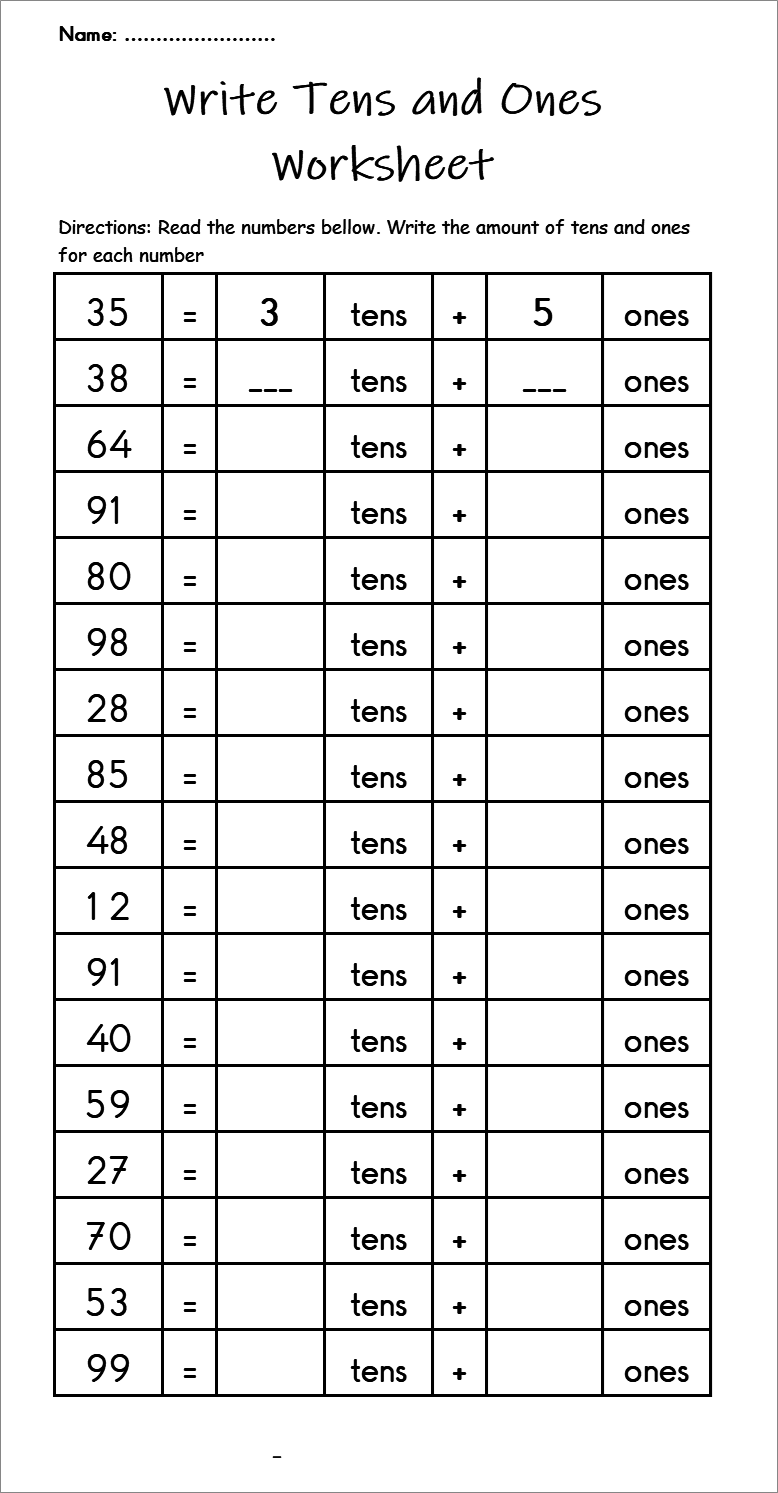 Write Tens and Ones Worksheet