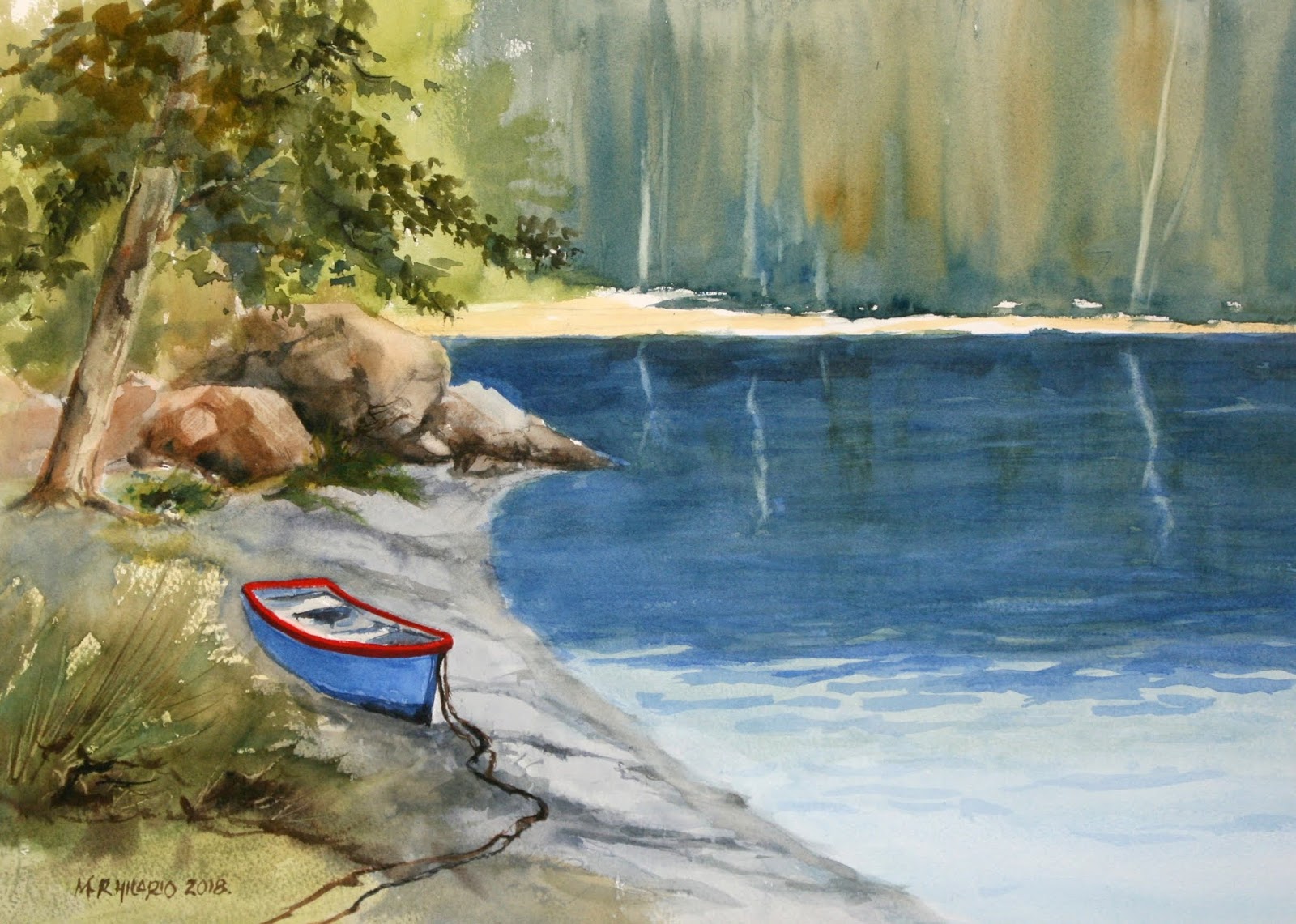 TALLER de ACUARELA de HILARIO: Barca en el río. 436