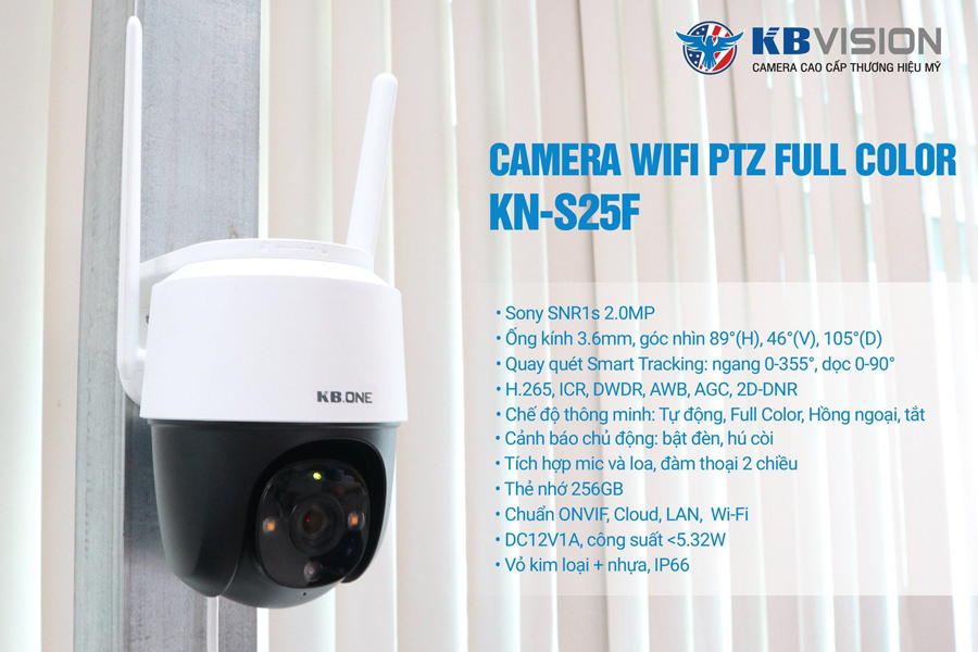 Review camera KBONE KN-S25F Fullcolor xoay 360 độ lắp đặt trong nhà và ngoài trời