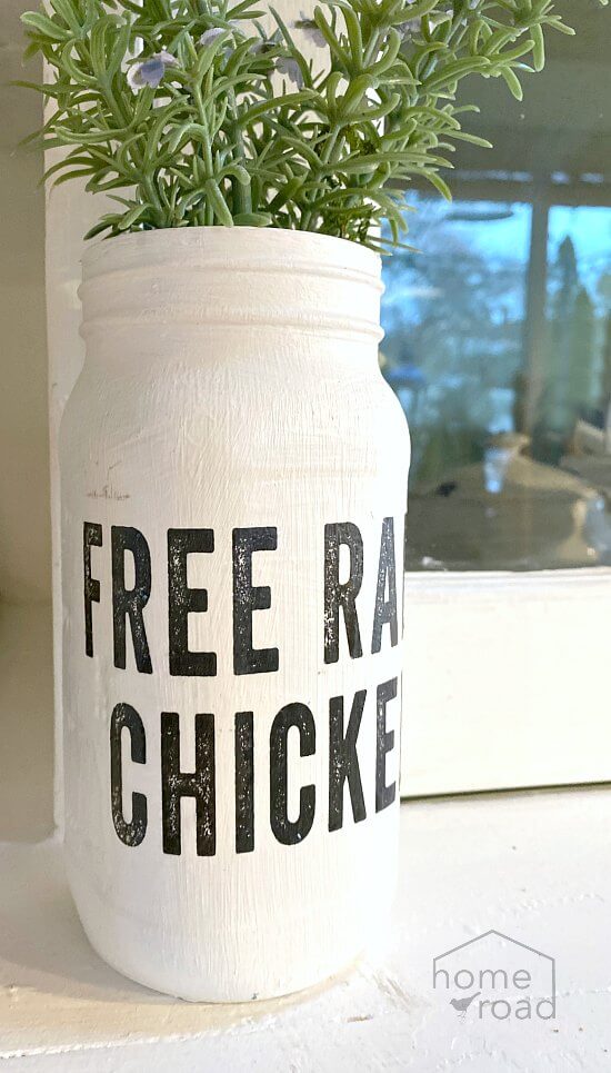 Painted Mason Jar Vase with a Farmhouse Transfer Design