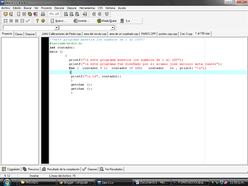 Lenguaje de Programacion en C++: EJEMPLOS