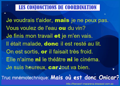 Frances de 1º de Bachillerato (A2): Les conjonctions de coordination