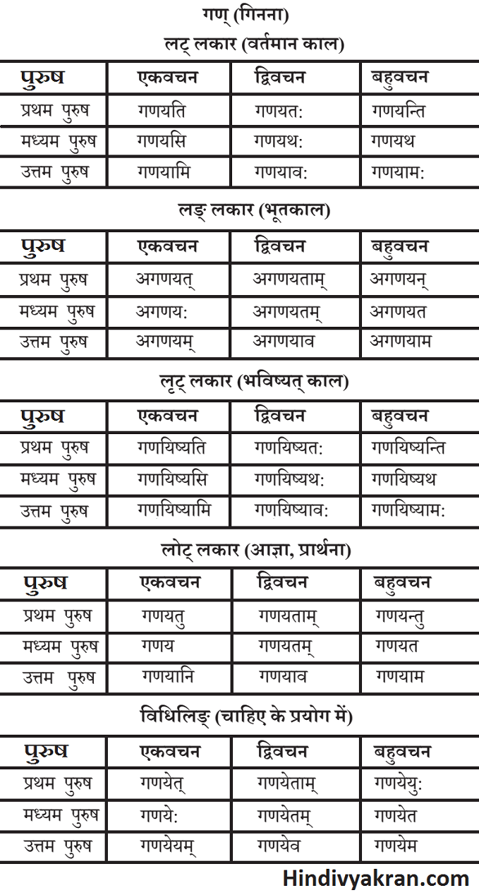 गण धातु के रूप संस्कृत में – Gan Dhatu Roop In Sanskrit | HindiVyakran