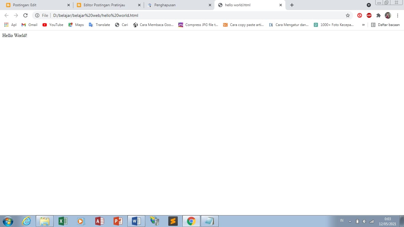 Belajar HTML part 3 Membuat Hello World Dengan HTML - Blog Aja