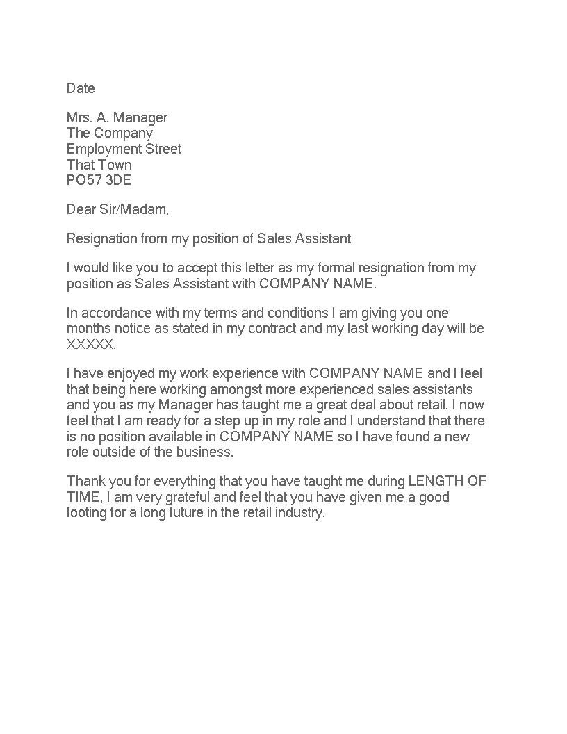 Letter Of Resignation Retail - Formal Letters