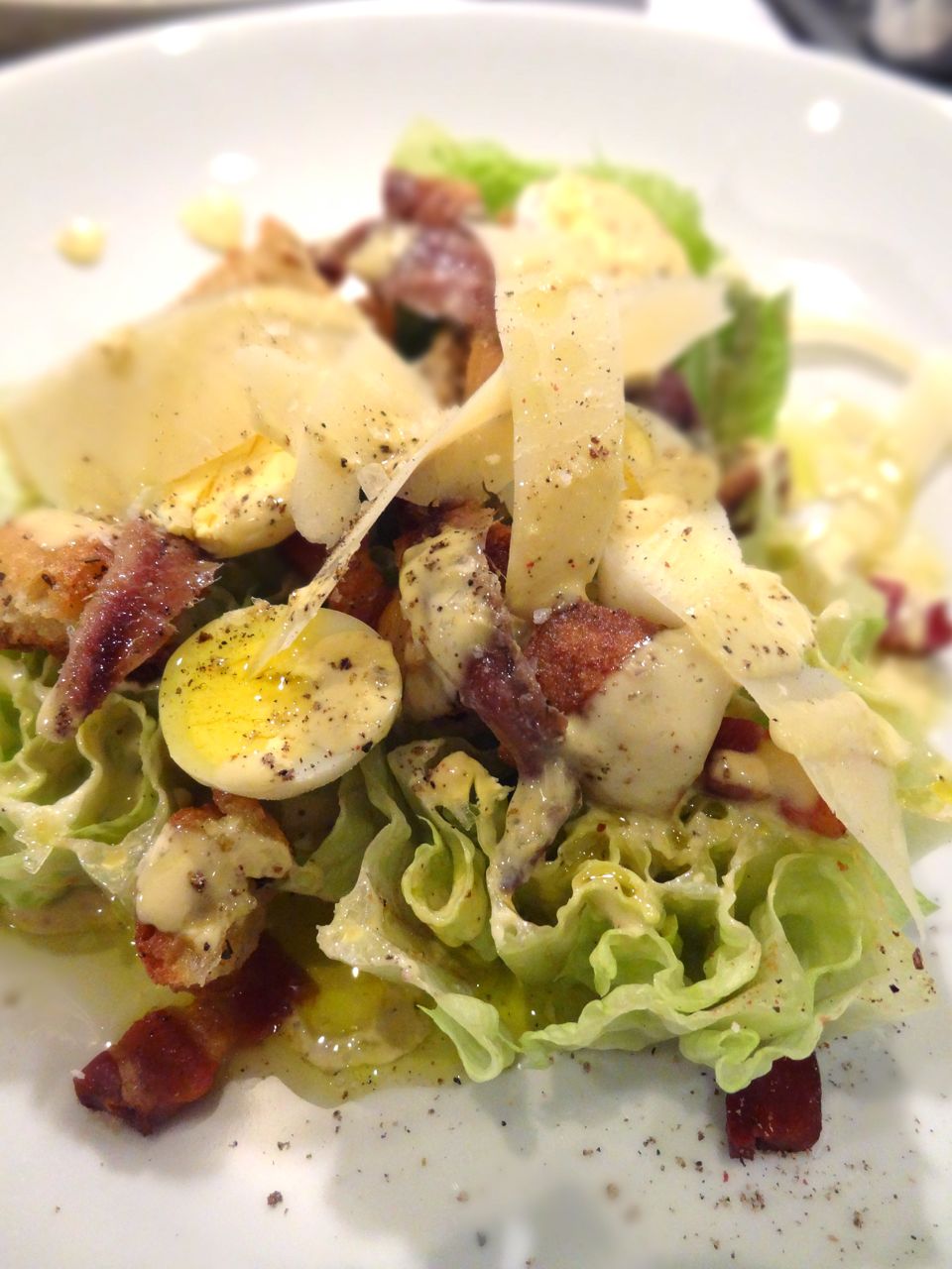 Scrumpdillyicious: Caesar Salad with Smoked Bacon & Quail's Eggs