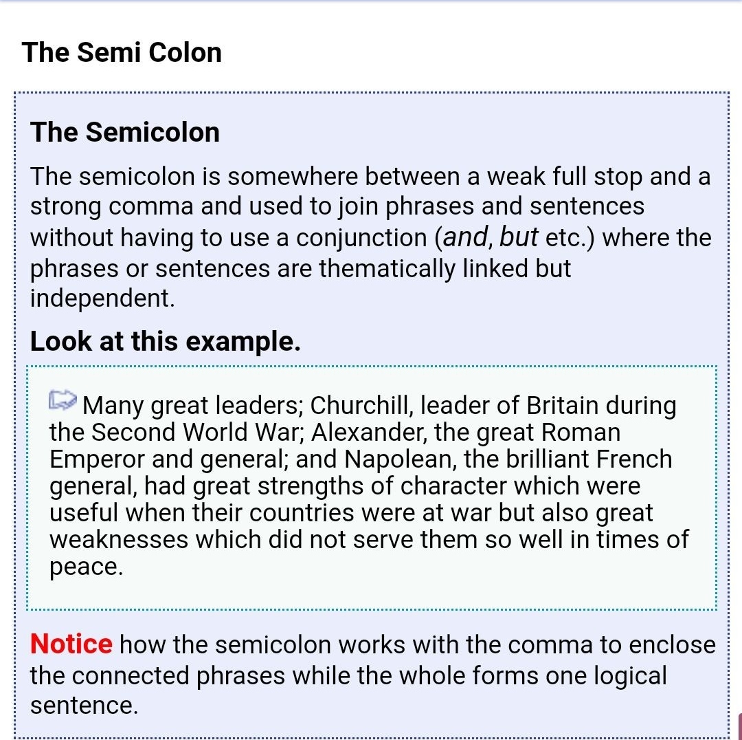 Punctuation - Semi Colon
