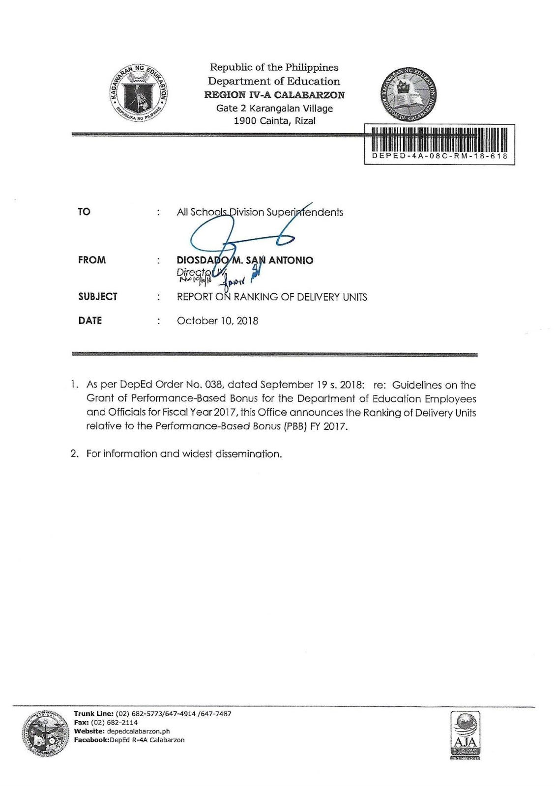 DepEd Memos, Orders & Results: 2018