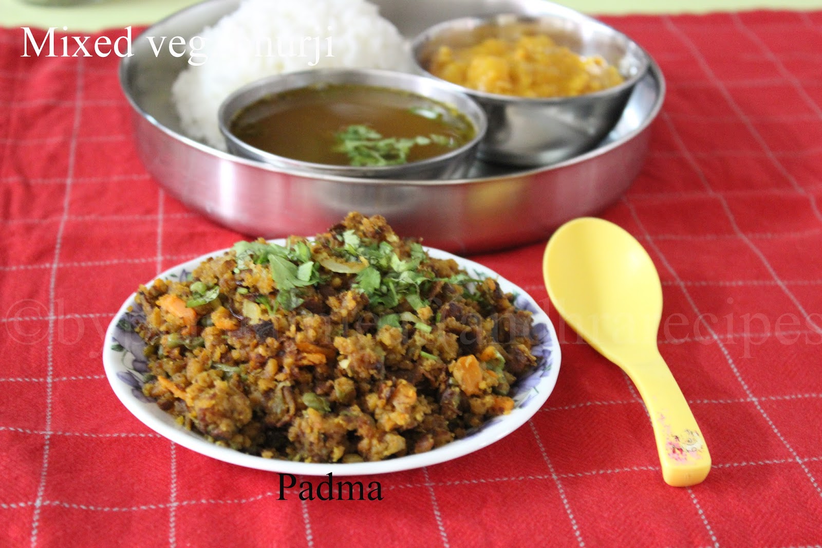plantain leaf(Andhra Recipes): Mixed Vegetable Bhurji