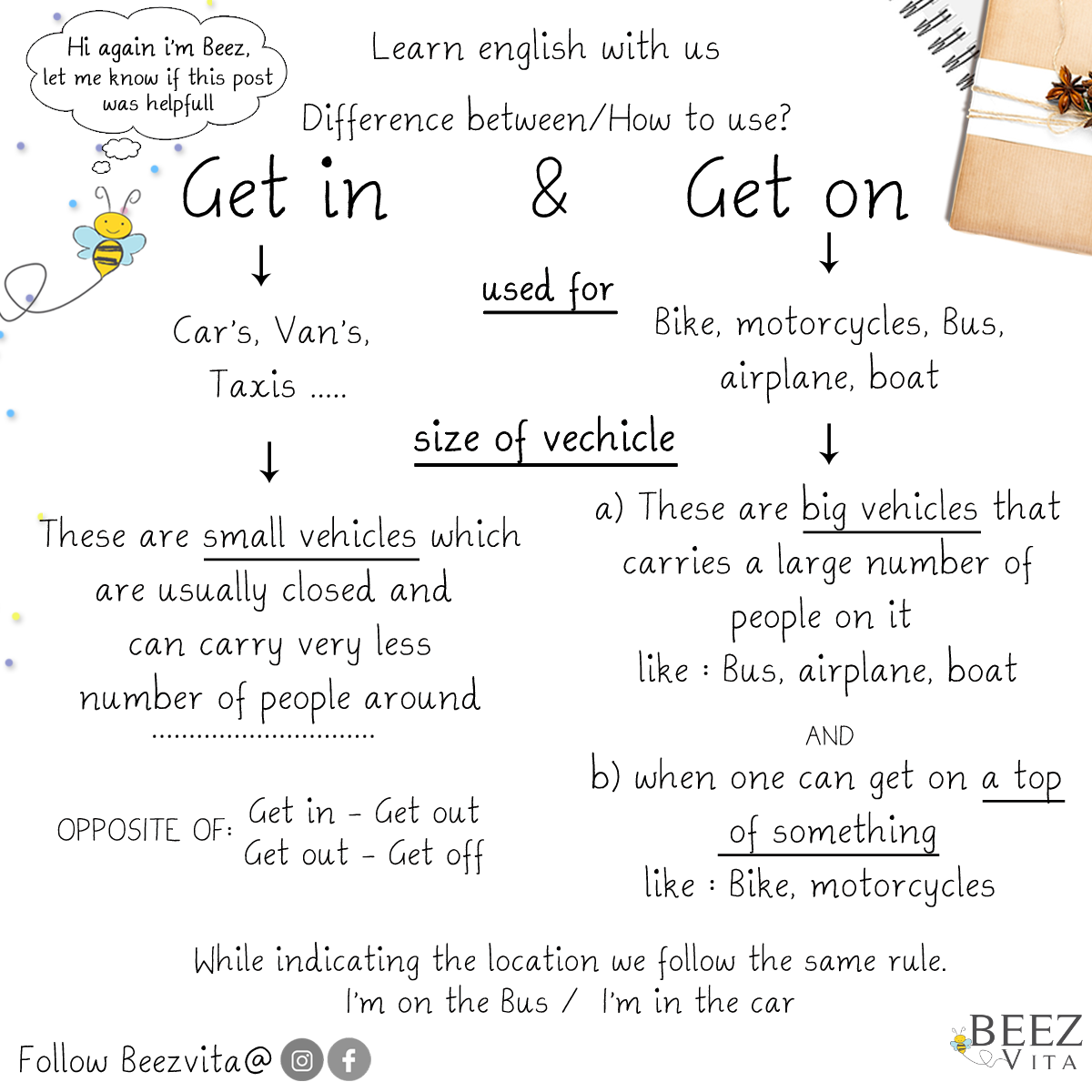 Beez Vita: Difference between and How to use Get in vs Get on and Get ...