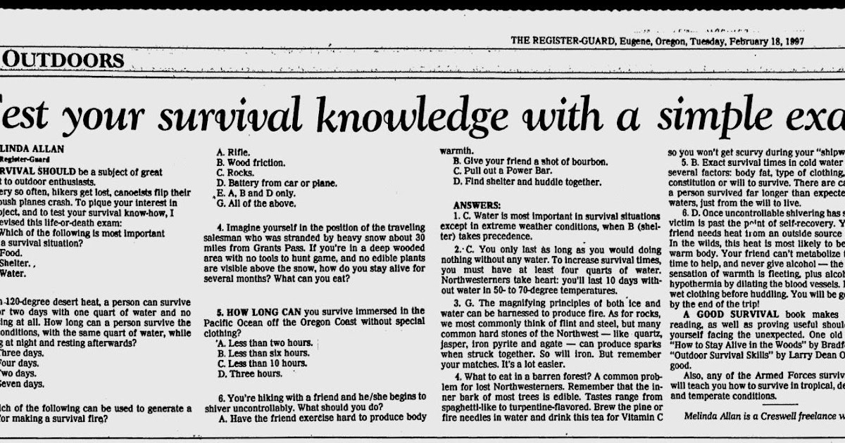 The Woodsman's Journal Online: Test Your Survival Knowledge, Part Two