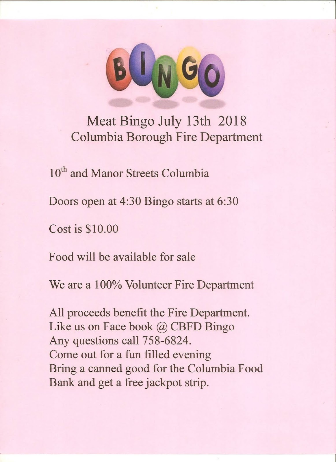 Meat Bingo at CBFD this Friday, July 13 – Columbia Spy