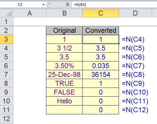 N Formula in Microsoft excel