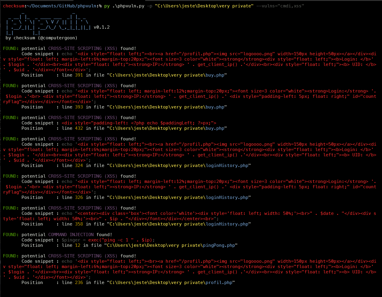 Phpvuln Audit Tool To Find Common Vulnerabilities In Php Source Code