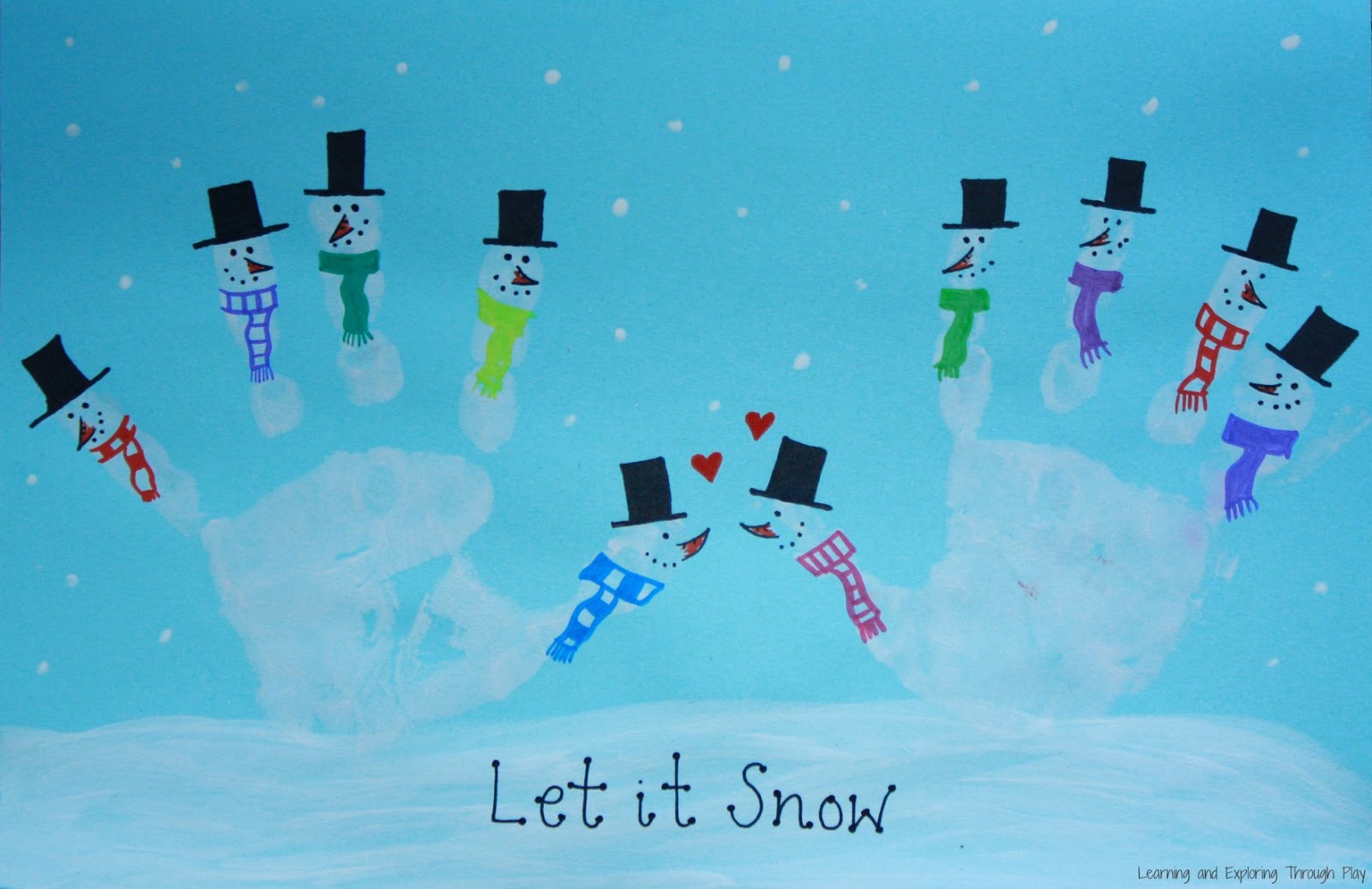 Learning and Exploring Through Play: Snowman Hand Print Christmas Card