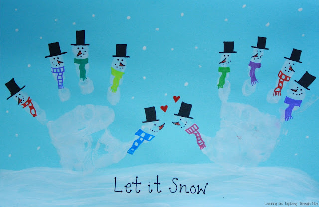 Learning and Exploring Through Play: Snowman Hand Print Christmas Card