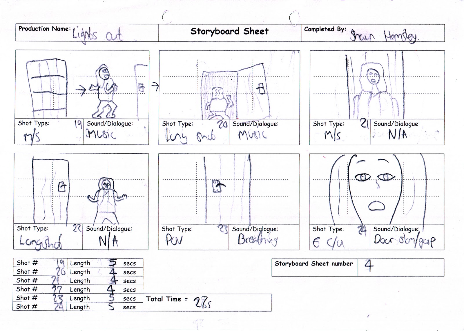 Foundation portfolio: Storyboard for our horror film