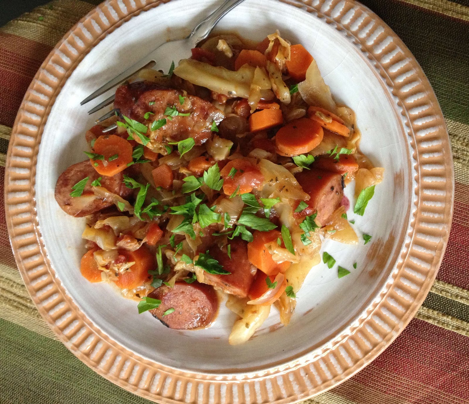 Sprigs of Rosemary: Sweet and Tart Cabbage Stew with Kielbasi