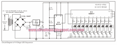 Build a 10 Output LED Sequencer Circuit Diagram | Electronic Circuits ...
