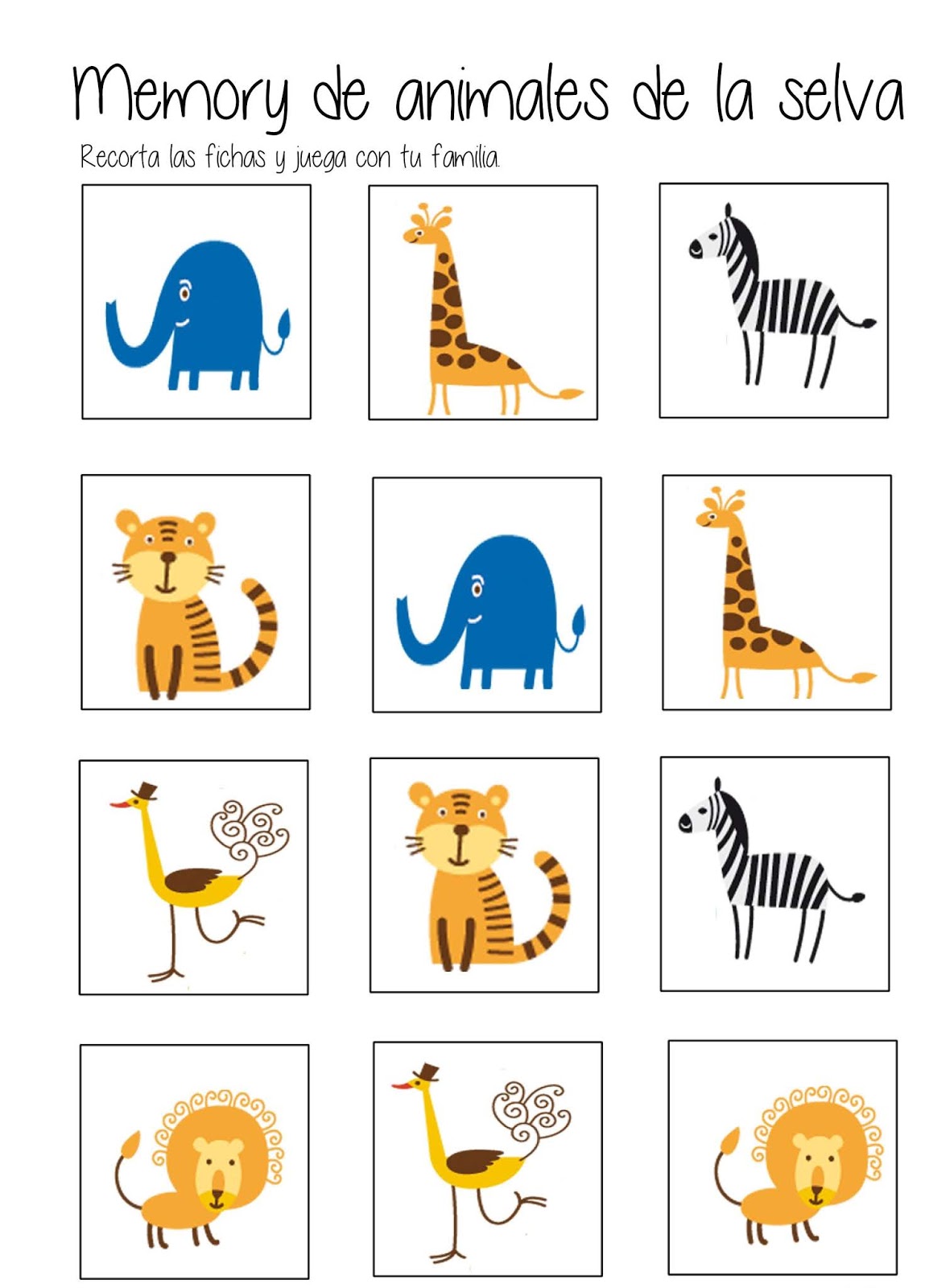 INFANTIL 5 AÑOS 💖: Memory de animales de la selva