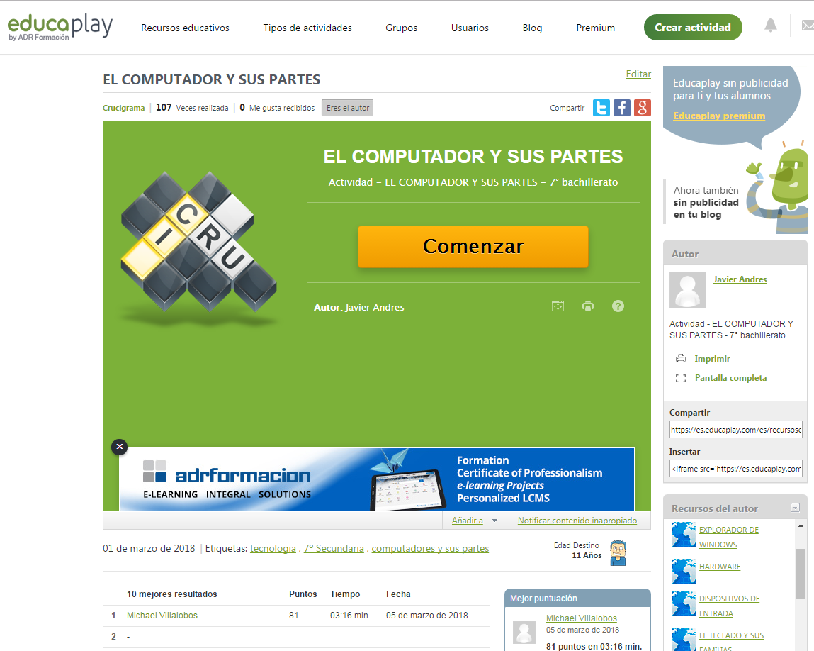 ONCE: Educaplay - Semana 12