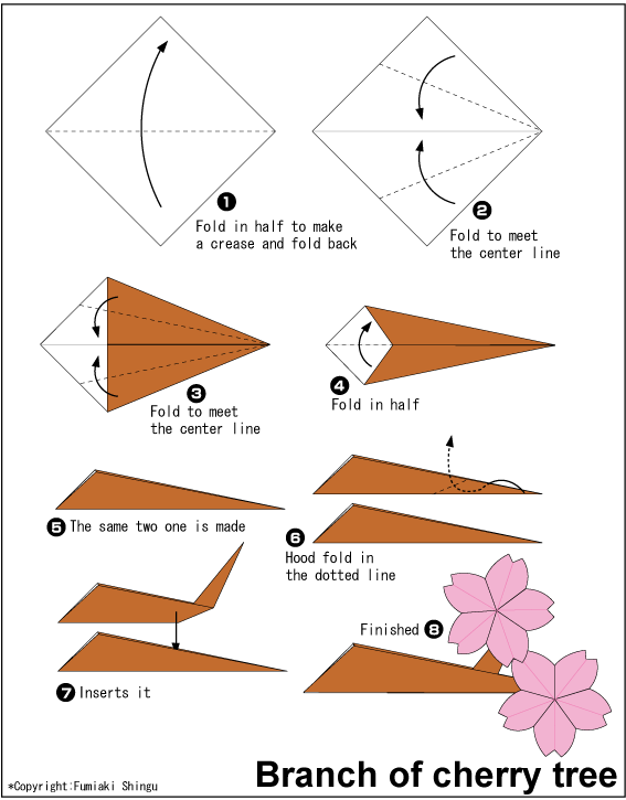 Cherry Tree (Sakura) - Easy Origami instructions For Kids