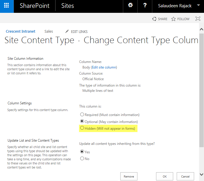 Sharepoint Online How To Hide A Column In Content Type Using Powershell Sharepoint Diary